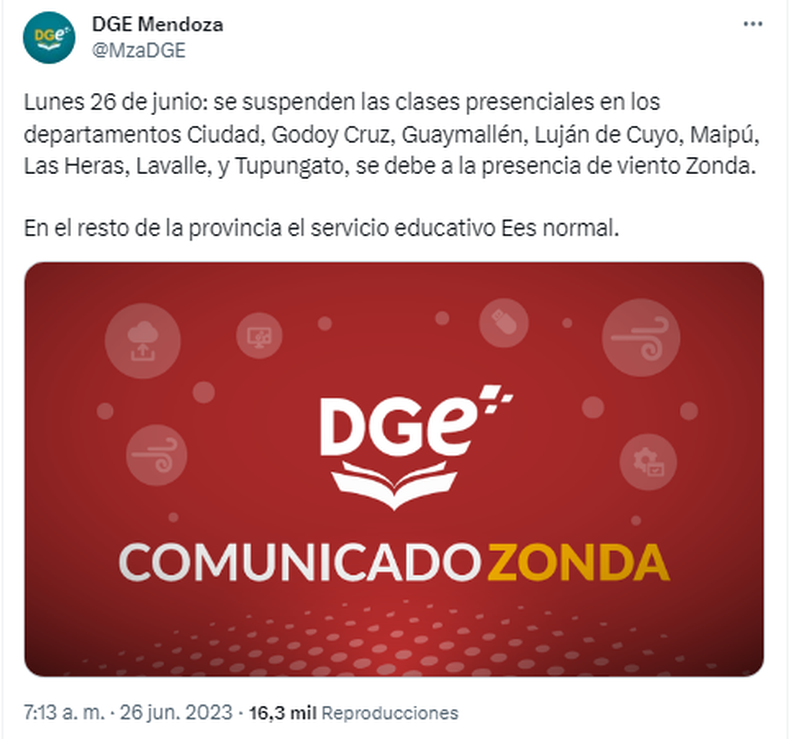 Zonda: por la demora de la DGE, la suspensión tomó a los niños de camino a la escuela